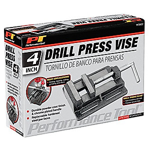 Performance Tool W3902 Drill Press Vise with Replaceable Hardened Steel Jaws and Precision Ground Base for Milling and Grinding, 4-Inch Jaw Opening