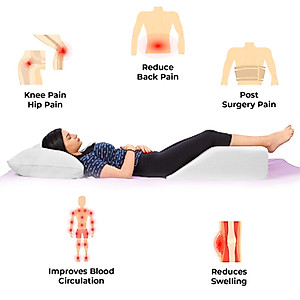 Leg Elevation Memory Foam Pillow with Removeable, Washable Cover - Elevated Pillows for Sleeping, Blood Circulation, Leg Swelling Relief and Sciatica Pain Relief - Pillow for Back Pain and Pregnancy