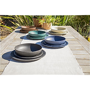 TarHong Planta Artisan Solids Low Bowl, Planta (Majority Plant Based with Melamine Binder), Shatterproof, Indoor/Outdoor Entertaining, Matte Blue, Set of 6