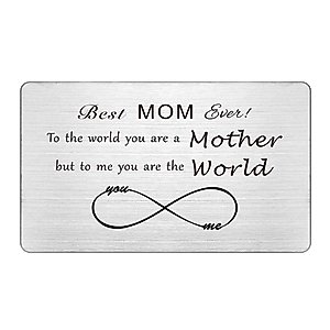 FALOGIJE Best Mom Ever Wallet Card - To The World You Are A Mother - Birthday Card for Mom, Christmas