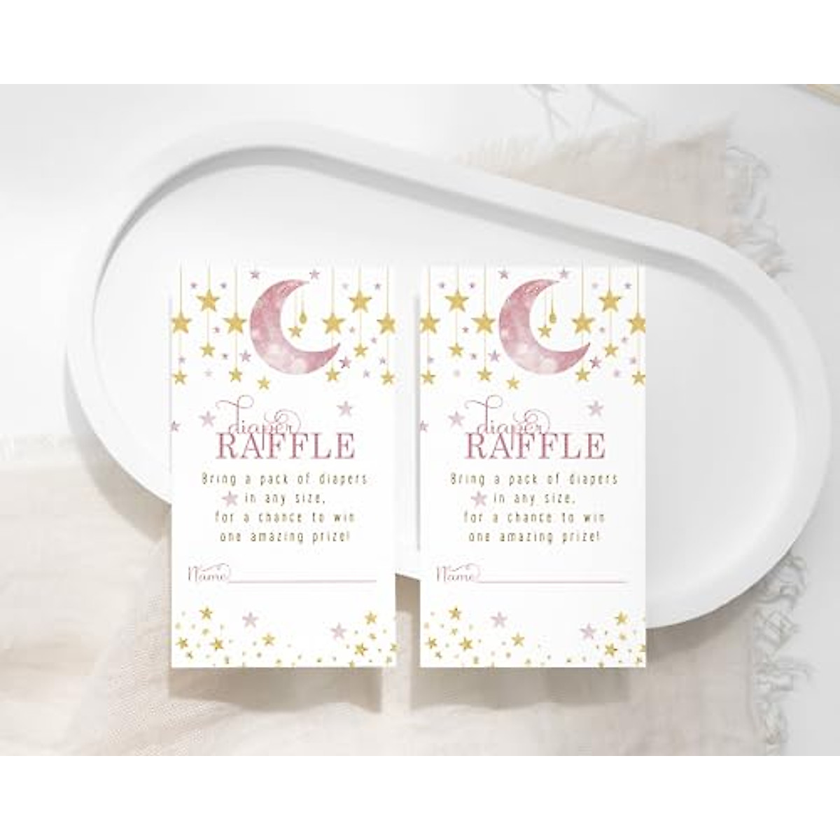 Twinkle Little Star Diaper Raffle Tickets, Celestial Baby Shower Games for Prizes, Pink and Gold Baby Shower Diaper Raffle Invitation Insert Cards, 50 Pack