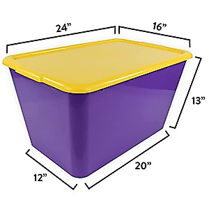 SIMPLYKLEEN 14.5-gal. (58-qt.) Plastic Storage Containers with Lid, Fan-Tastic Storage Bins Purple/Gold (Pack of 4)
