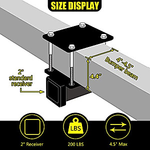 KAIRAY RV Bumper Hitch Receiver 2 inch Adapter Receiver Openning for 4-4.5'' Beams, Trailer Rear Bumper for Camper Bike Racks Cargo Carriers