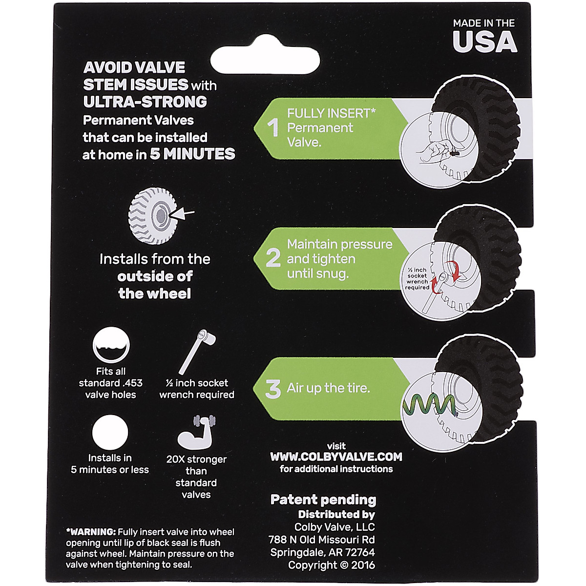 Colby Valve Permanent Valve Stem Replacement Kit | Installs from Outside of The Wheel | Tire Valve Stems Made in USA from Quality 360 brass components