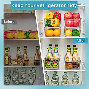 Vtopmart 8pcs Clear Organizers and Storage Bins with Lids, Stackable Plastic Storage Containers with Handles for Fridge, Freezer, Pantry, Cabinet, Kitchen Organization and Storage