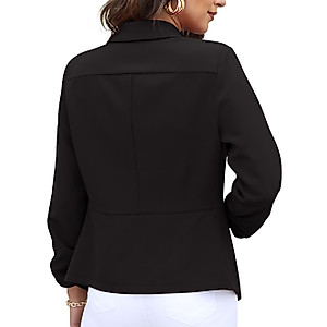 GRECERELLE Women's Blazer Suit Open Front Cardigan 3/4 Sleeve Fitted Jacket Casual Office Cropped Blazer Black-16