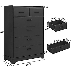 DICTAC Black Drawers Dresser for Bedroom, Modern Chest of 6 Drawers with Classified Storage, Wooden Bedroom Drawer Chest, Vertical Storage Organizer Tower, Tall Black Dresser for Closet, Hallway