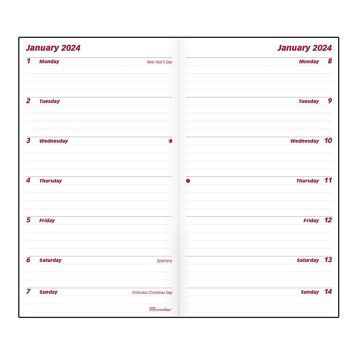 Brownline 2024 Essential Two-Week Pocket Planner, 12 Months, January to December, Stitched Binding, 6" x 3.5", Black (C5626.81Z-24)