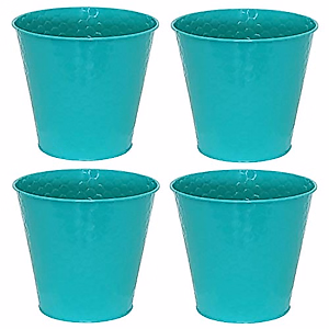 Sunnydaze Galvanized Steel Buckets with Hexagon Pattern - Set of 4 - Teal - Small Colored Metal Decorative Pails - Indoor Use - Perfect for Storage, Decoration, Gardening and Parties