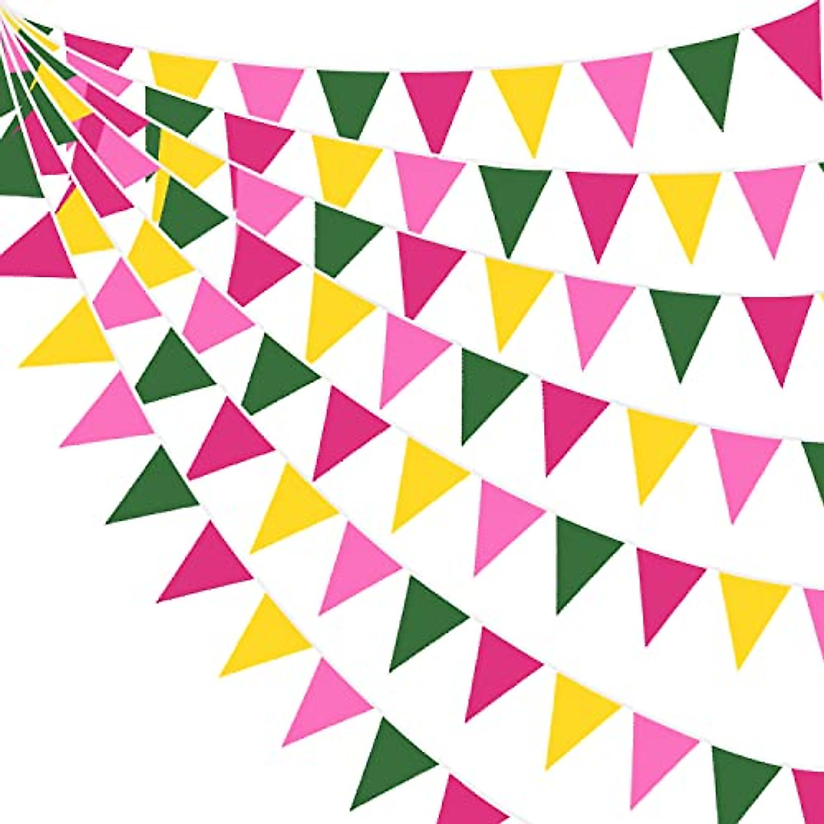 32Ft Hot Pink Green Yellow Pennant Banner Fabric Triangle Flag Bunting Garland for Flamingo Aloha Tropical Luna Hawaiian Jungle Summer Wedding Birthday Party Outdoor Garden Hanging Decoration
