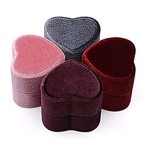 MYEBIUAI Velvet Ring Box Pink - Premium Gorgeous Heart Shape Ring Box Display Holder with Detachable Lid Ring Bearer Box for Proposal, Engagement, Wedding, Ceremony, Anniversary