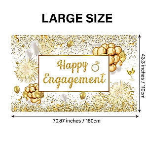 White Gold Engagement Party Decorations Happy Engagement Banner Large Engaged Banner Backdrop Decorations Congratulations Engagement Party Decor Just Engaged Banner Pre-Wedding Party Decor