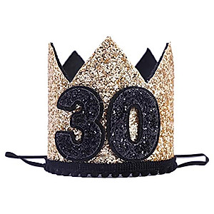Mens 30th Birthday Crown - Photo Props Suitable for Men's and Women's 30th Birthday - 30 Years Old Suitable for Birthday Party Black Sequin Crown Hat