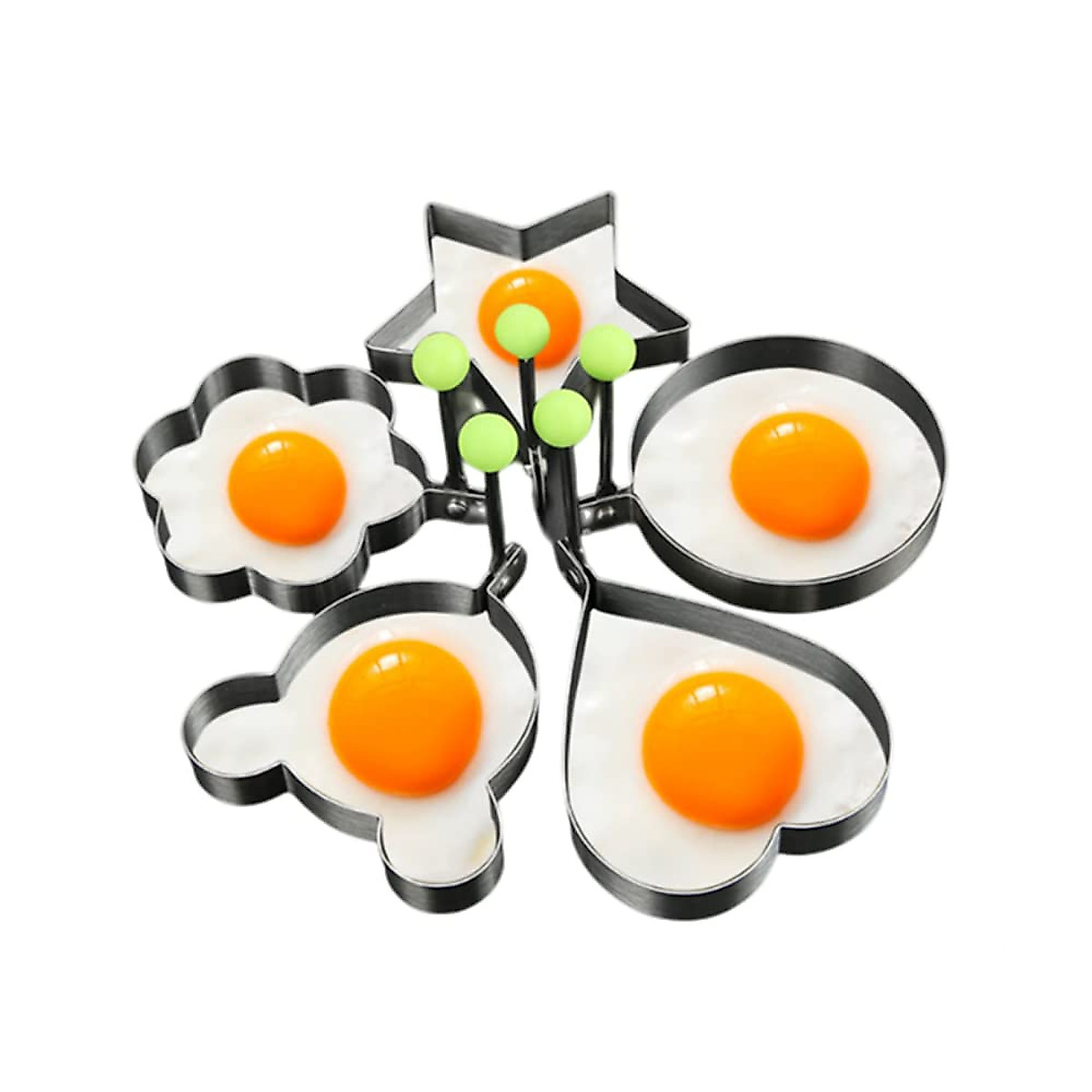 BRYHZKCM 5 PCS Egg Ring Pancake Mold Creative Stainless Steel Omelette Cooking Mold Non-Stick Kitchen Cooking Tools