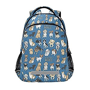 Dogs Backpack for Boys Girls Bookbag with Chest Strap for Students Elementary School Laptop Daypack Rucksack for Teens Travel