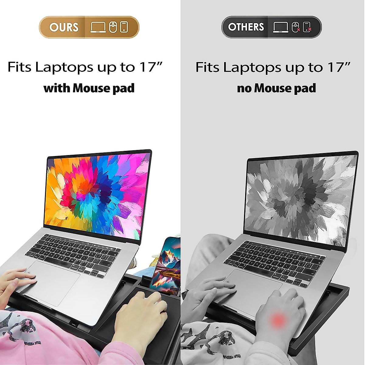 Laptop Lap Desk with Cushion - 9 Adjustable Angles, Fits Up to 17 inch Laptops, Built-in Mouse Pad, Phone and Pen Slots. Portable Writing Board for Bed, Sofa, and Work Table