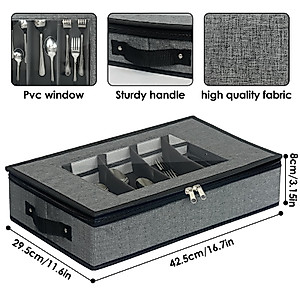 VERONLY Silverware Storage Box - Flatware Case Chest Box, 5 Compartment Tableware Cutlery Container with Removable PVC Lid and Easy to Carry Handles,Large Capacity Utensils(Light Grey)