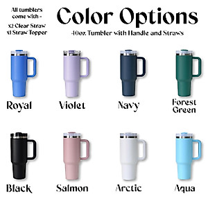 Customized Engraved Personalized 40oz Insulated Tumbler Cup Mug with Handle and Straw, Custom Name Text Logo Laser Engraving Birth Flower Monogram Gift (Initial Monogram with Custom Text)