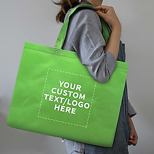 DISCOUNT PROMOS Custom Jumbo Sized Tote Bags Set of 100, Personalized Bulk Pack - Reusable Grocery Bags, Shopping Bags, Promotional Item Totes for Women - Lime Green