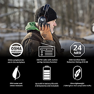 ISOtunes AIR DEFENDER AM/FM Earmuffs: Comfortable Wireless Hearing Protection with AM/FM Radio Tuner. Runs on 2 AA Batteries (Not Included)