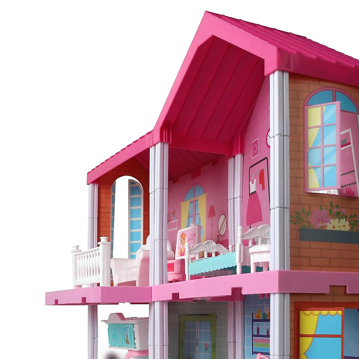 TEMI Villa Toys for 3 4 5 6 7 8 Years Old Girls - 2 Storeys 4 Rooms, Indoor Playset with 2 Dolls Toy Figures, Toys Furniture and Accessories, Pretend Girls Plays, Building Toys, Gifts Toy