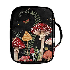 Suhoaziia Bible Case, Mushroom Bible Cover with Handle and Zipper Pocket, Bible Books, Church Tote Bag for Girls Boys
