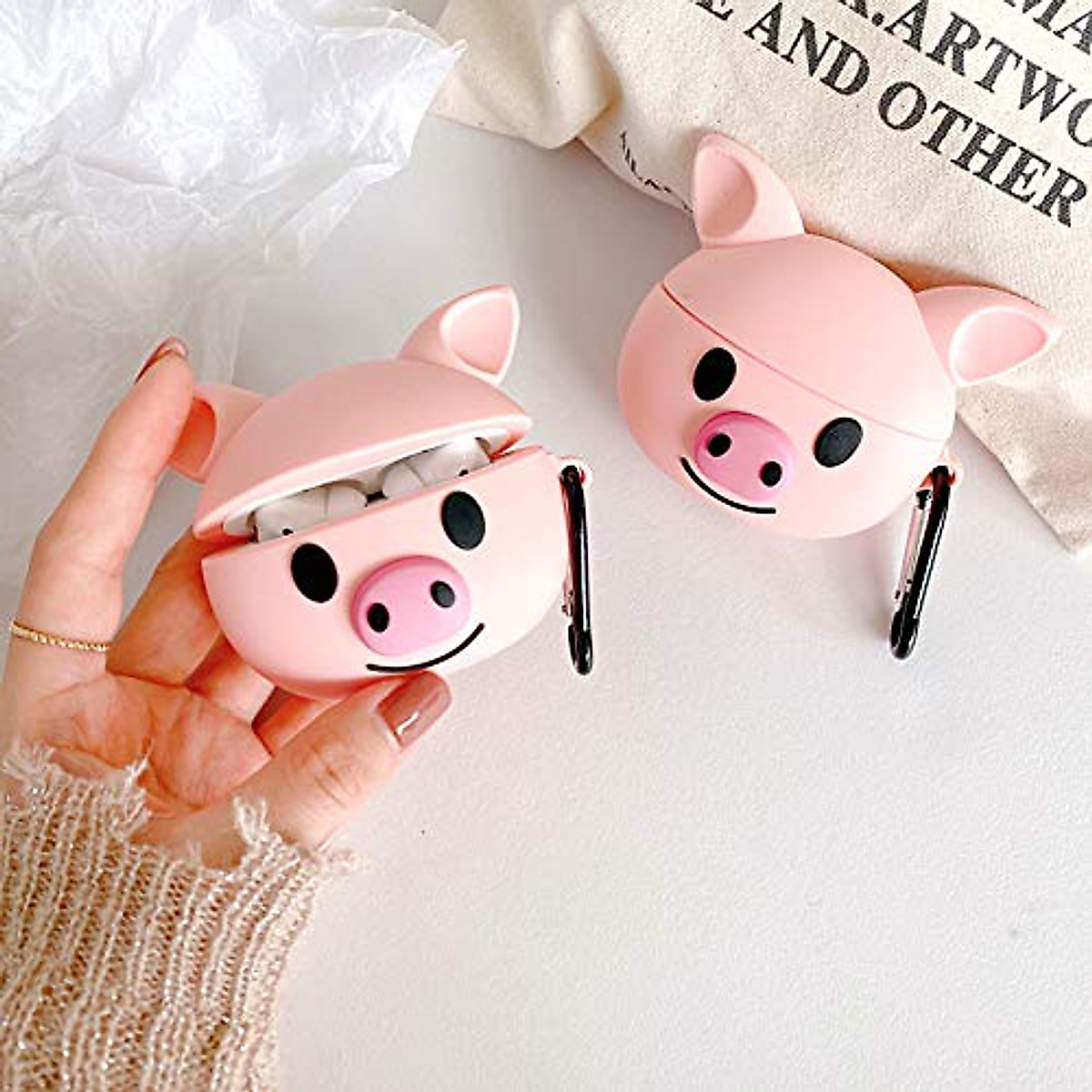 SGVAHY Airpods Pro Case, Fashion Cute 3D Pig Soft Silicone Case with Keychain Cool Fun Skin Shockproof Protective Charging Case for Apple Airpods Pro (Pig Pink)