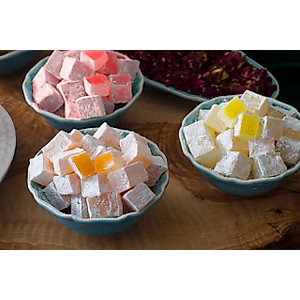 Cerez Pazari Turkish Delight with Rose, Orange and Lemon Mix Flavours 8.1 Oz Gourmet Small Size Snacks Gift Box, No Nuts Sweet Traditional Confectionery Vegan Candy Dessert Lokum Loukoumi Approx.32Pcs