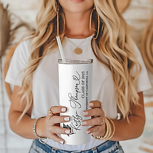 Personalized Tumbler For Graduation 20oz, Custom Class of 2025 Senior Gift, Stainless Steel Tumbler for Her (Fuchsia)