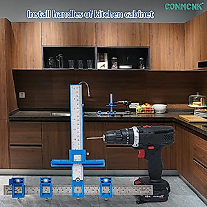 CONMCNK Cabinet Hardware Jig, Cabinet Hardware Template Tool-Adjustable Drill Guide for Fast and Accurate Installation of Door and Drawer Front Knobs, Pulls and Handles,Blue