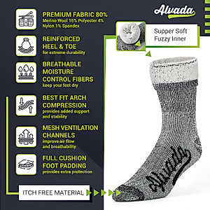 Alvada Merino Wool Hiking Socks Thermal Warm Crew Winter Boot Sock For Men Women 3 Pairs SM