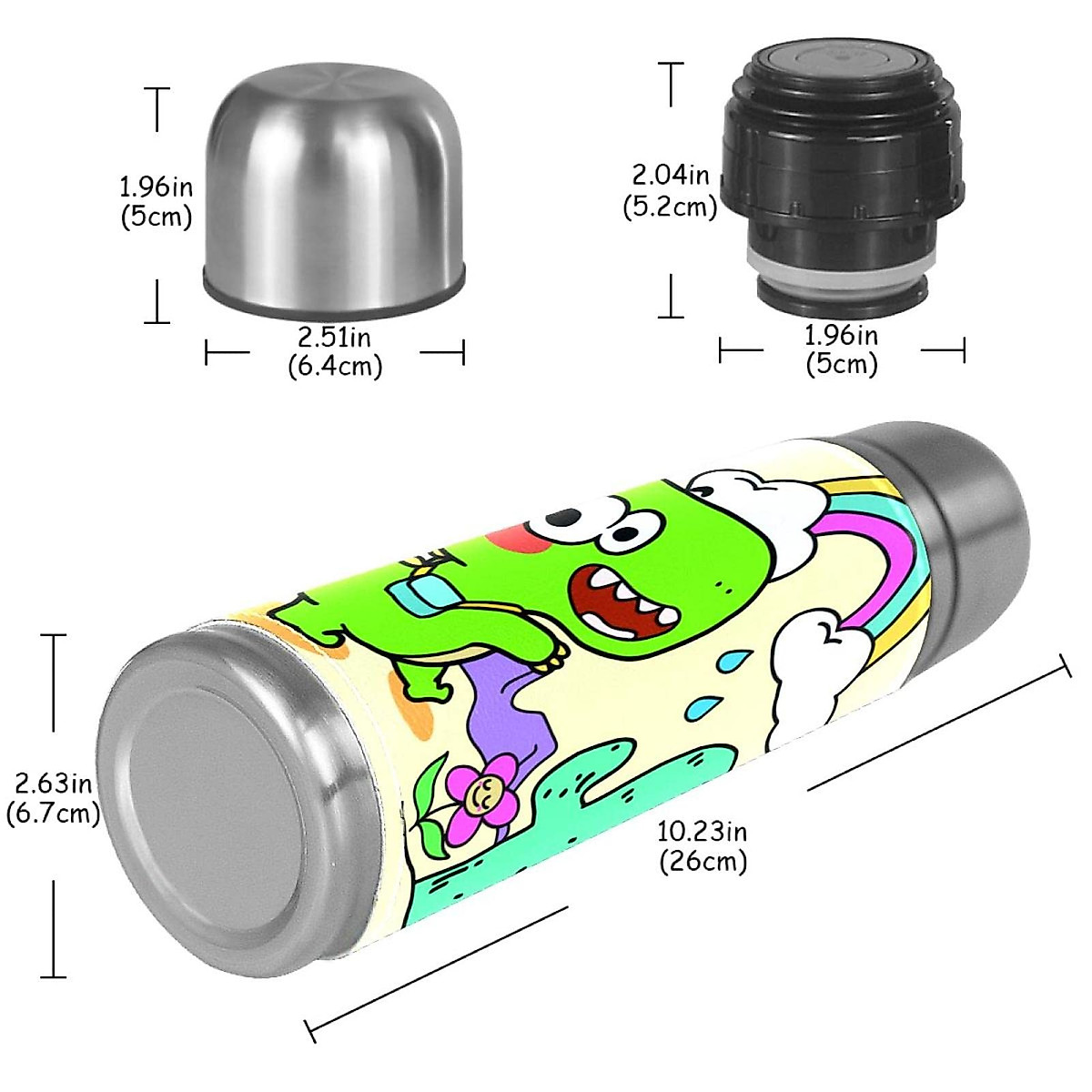 Stainless Steel Leather Vacuum Insulated Mug Dinosaur Thermos Water Bottle for Hot and Cold Drinks Kids Adults 16 Oz