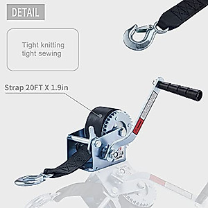 OPENROAD 600lbs Hand Winch Boat Winch, Hand Crank Winch with 6m (20ft) Strap Manual Winches, Two-Way Adjustable Boat Trailer Winch, Corrosion Resistant Towing Winches (600lbs)