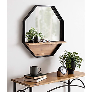 Kate and Laurel Owing Large Rustic Farmhouse Metal Octagon Wall Mirror with Shelf, Black