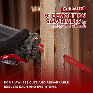 9-Inch Wood with Nails Demolition Reciprocating Saw Blades Made of Long Lasting Bi-Metal with Cobalt Teeth for Reciprocating/Sawzall Saws - 5 Pack - Caliastro