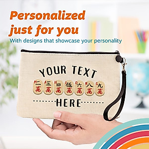 Pattern Pop - Personalized Mahjong Bag - Small Light Beige Pouch for Board Game Pieces - Storage Bag - Great for Mahjong Players - Majong Accessories (9 x 6 In)