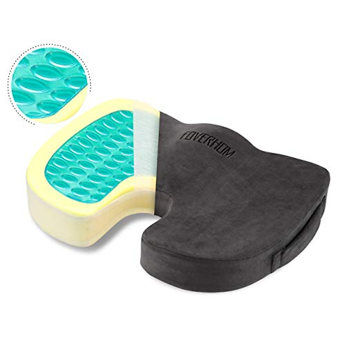 foverhom Gel Seat Cushion for Long Sitting,Office Chair Seat Cushion for Tailbone Pain Relief,Non Slip Orthopedic 50 Density Slow Rebound Memory Foam Car Seat Cushion with Handle and Concealed Zipper