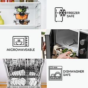 Razab 30 PC Glass Food Storage Containers with Lids - Reusable Glass Meal Prep Containers for Lunch and Leftovers - Airtight & Leakproof Snap Locking Lids - Oven, Freezer, Microwave, Dishwasher Safe