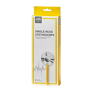 Medline Single-Head Stethoscope with 22" Long Tubing, Yellow, Lightweight and Durable