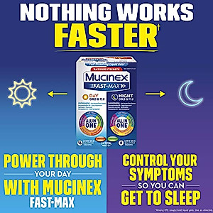 Mucinex Fast-Max Maximum Strength Cold & Flu Day and Night Medicine, All-in-One Multi-Symptom Relief Liquid Gels – 24 count (16 Day time + 8 Night time) (Packaging May Vary)