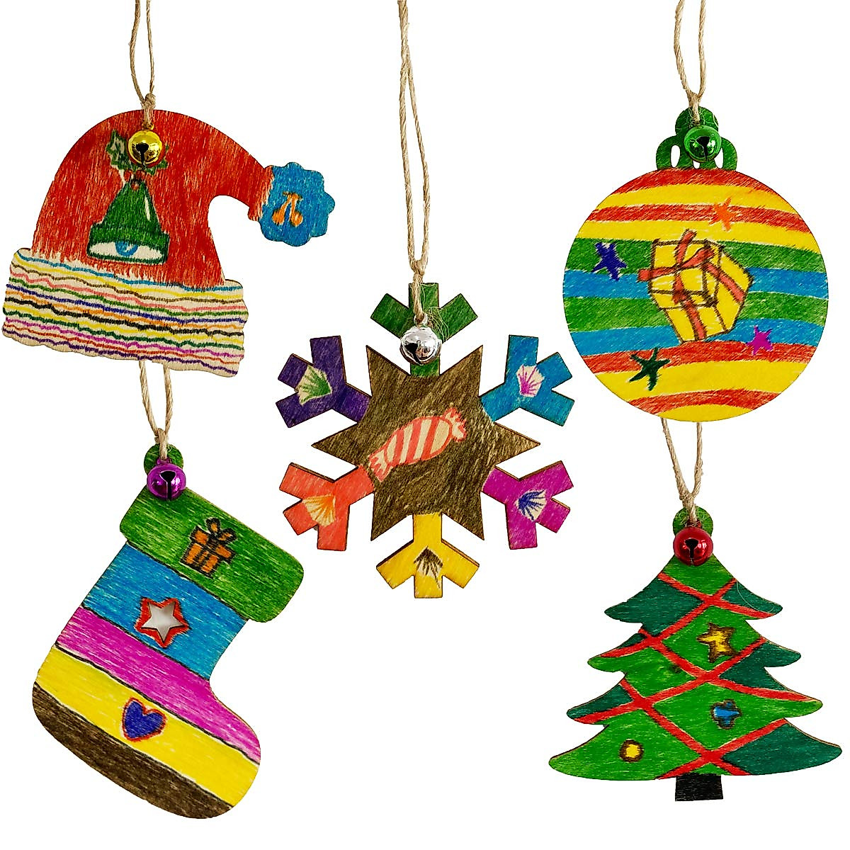 Anditoy 50 PCS Christmas Wooden Hanging Ornaments Unfinished Wood Slices Christmas Crafts for Kids DIY Christmas Decorations Party Supplies Favors