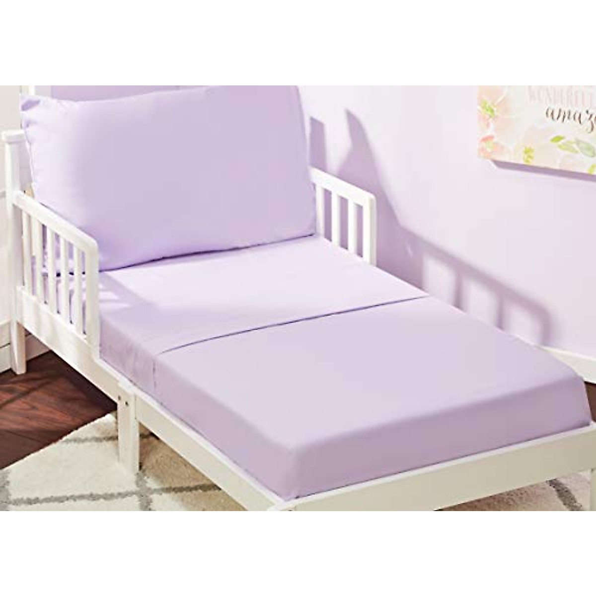 EVERYDAY KIDS 3 Piece Toddler Sheet Set - Soft Breathable Microfiber Toddler Bedding - Includes a Flat Sheet, a Fitted Sheet and a Pillowcase - Solid Purple