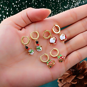 sovesi Christmas Earrings for Women, Christmas Snowman, Santa, Bell Drop Dangle Earrings for Girls Cute Christmas Huggie Hoop Earrings Xmas Holiday Jewelry