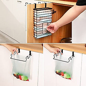 KES Plastic Bag Holder for Grocery Bags, Over The Cabinet Door Organizer, Hanging Trash Bag Holder Metal, Matte Black, KUR525-BK