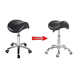 Saddle Stool Chair for Massage Clinic Spa Salon Cutting, Saddle Rolling Stool with Wheels Adjustable Height (Black)