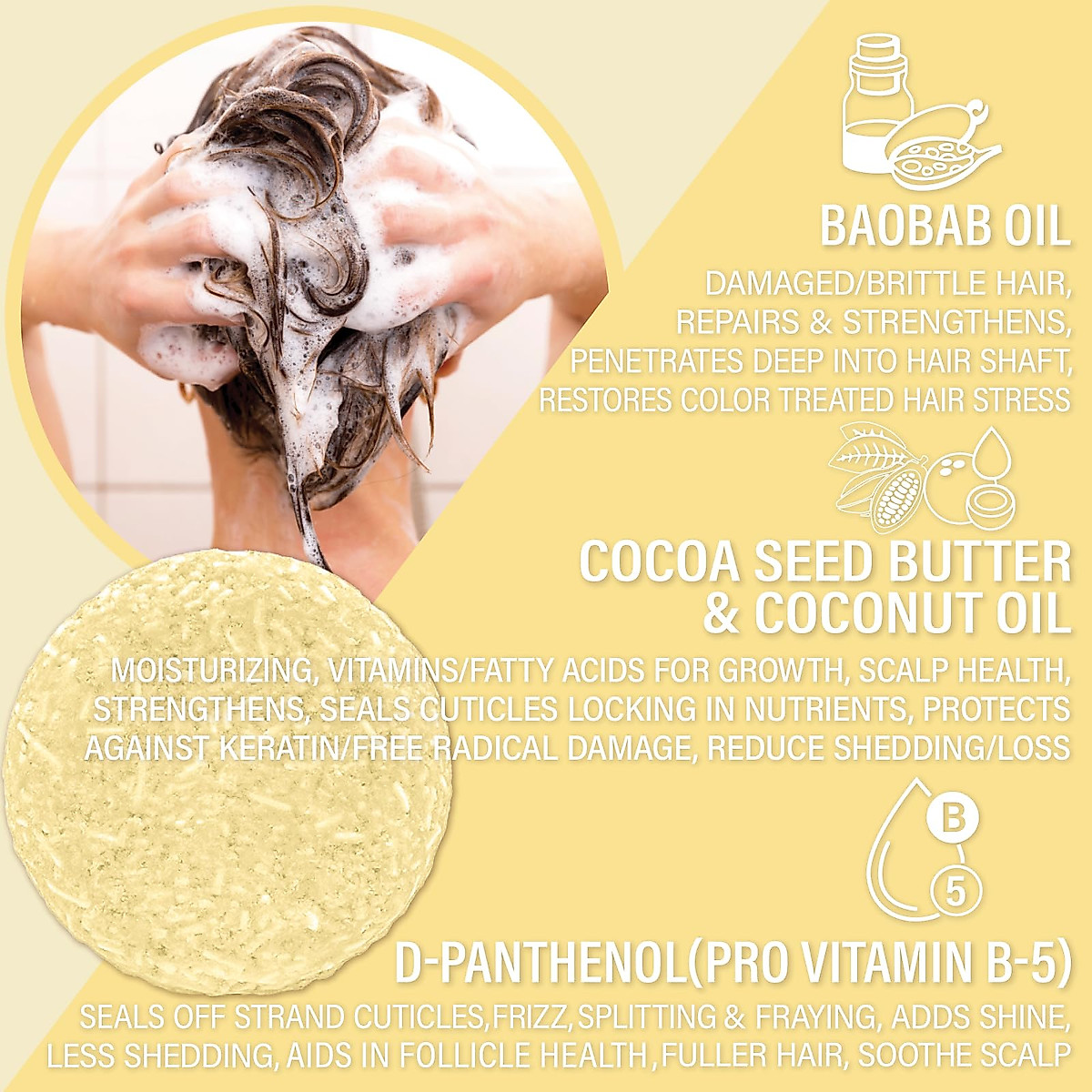 Luxiny Pina Colada Shampoo Bar for Dry Damaged Hair is Vegan, Sulfate free and Made in the USA. Get up to 60 washes at home or great as a travel shampoo.