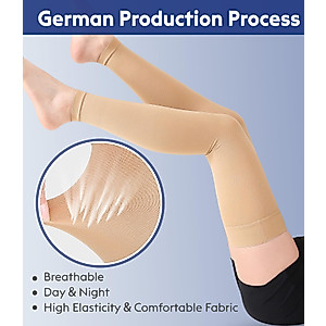 KEKING® Thigh High Compression Stockings Footless, Unisex, 15-20mmHg Leg Support Compression Sleeves with Anti-Slip Silicone Band, Opaque, Treatment Swelling, Varicose Veins, Edema,DVT, Beige XX-Large