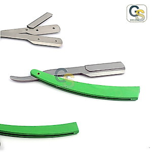 G.S GREEN STRAIGHT BARBER EDGE STEEL RAZOR FOLDING SHAVING KNIFE WITH 11 BLADES RAZORS