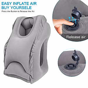 HOMCA Travel Pillow, Portable Head Neck Rest Inflatable Pillow from, Design for Airplanes, Cars, Buses, Trains, Office Napping, Camping - Includes Free Eye mask