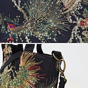 Women Vintage Sequins Peacock Handbag - Ethnic Embroidery with Pendants (black)
